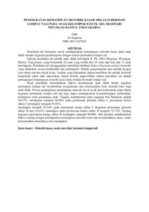 PENINGKATAN KEMAMPUAN MOTORIK KASAR MELALUI BERMAIN LOMPAT TALI PADA ANAK KELOMPOK B DI TK ABA ...